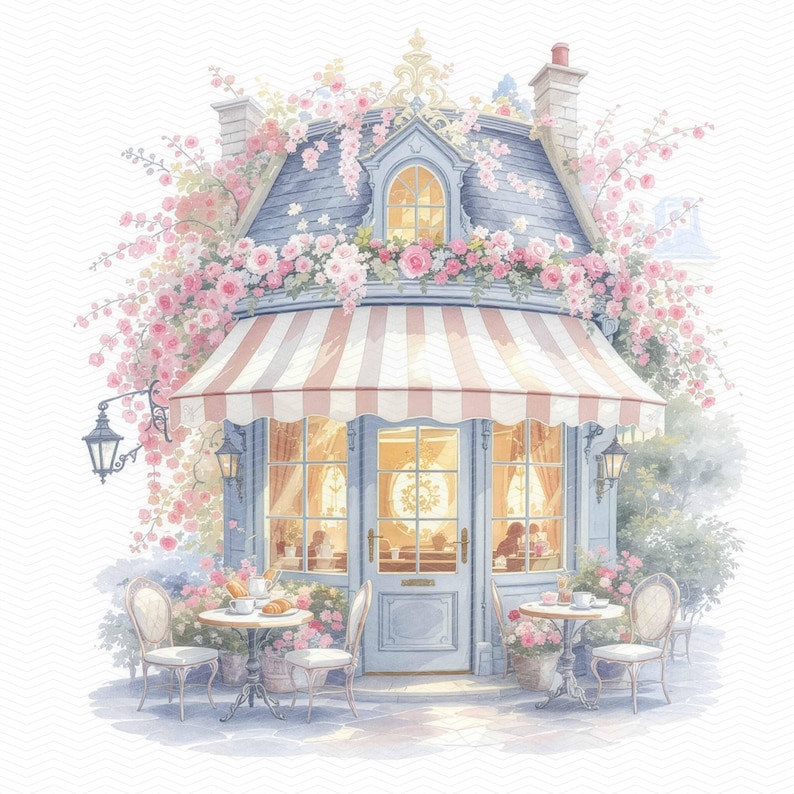20 Watercolor Paris Café Storefronts: French Coffee Shop Clipart Set ...