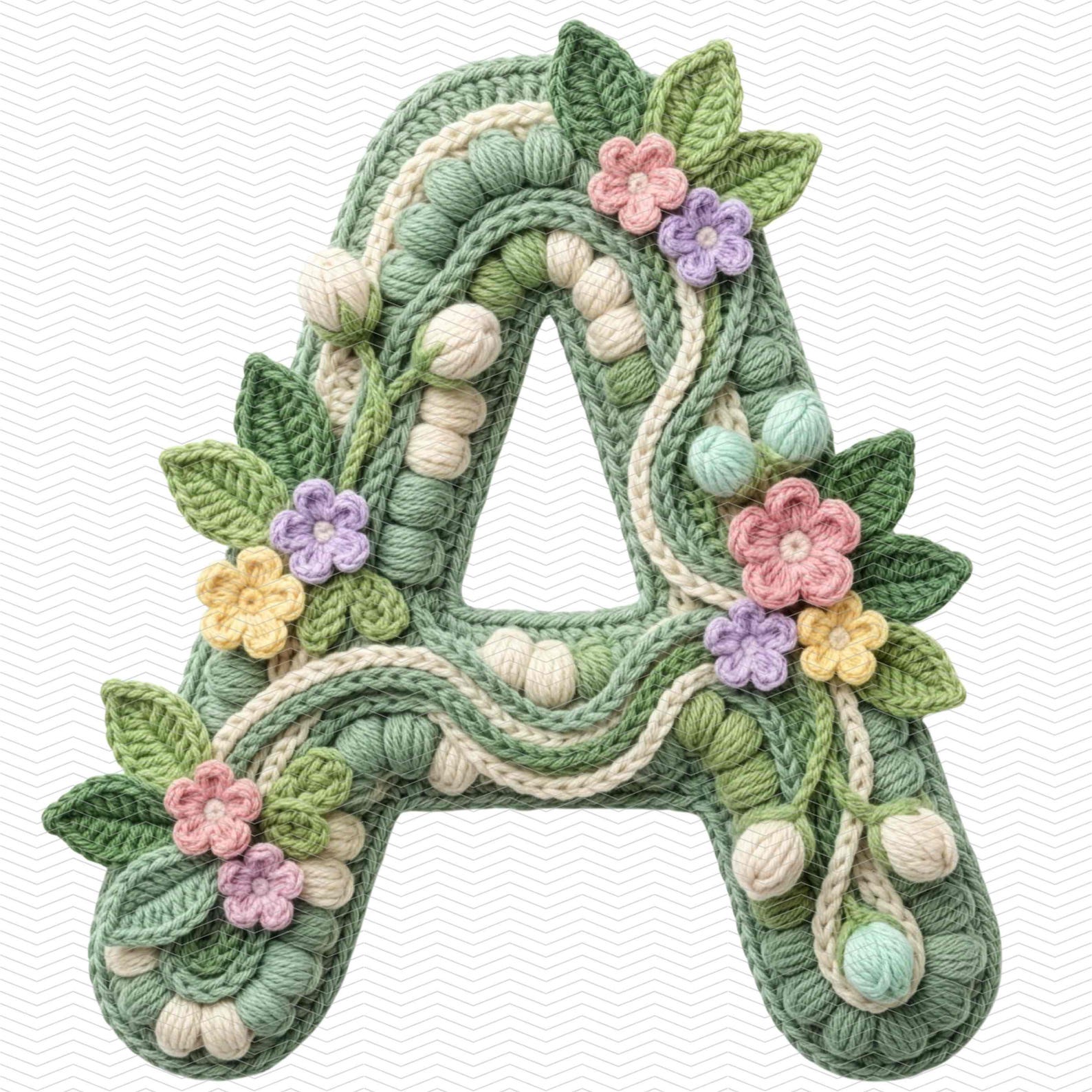 Spring Bloom Crochet Alphabet PNG, Yarn Letters & Numbers 0-9, Floral ...