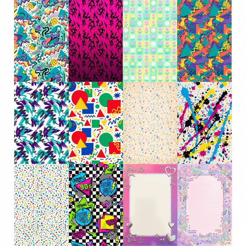 100 Retro 90s Y2K Scrapbook Backgrounds: Millennial Nostalgia Paper ...