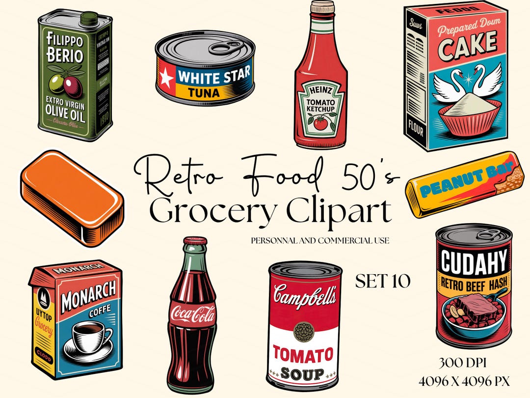 1950s Retro Stickers and Clipart Pack, Vintage Candy, Snack & Cereal ...