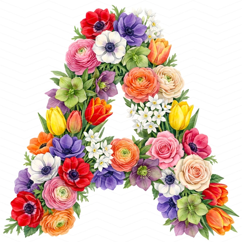Floral Alphabet Letters A–Z PNG: Botanical Flower Letter, Anemone ...