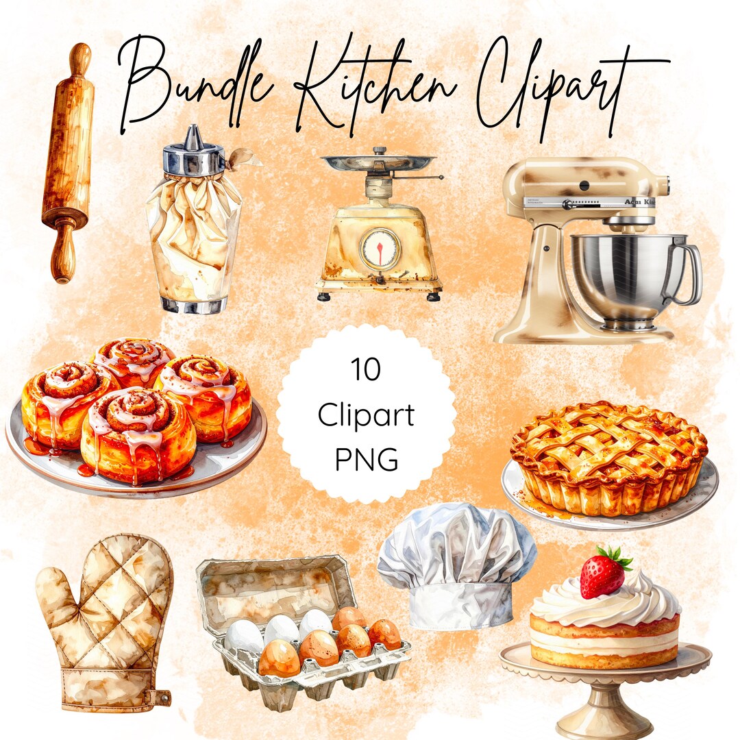 Kitchen Clipart Bundle ,realistic, Cooking and Food Pngs for Digital ...
