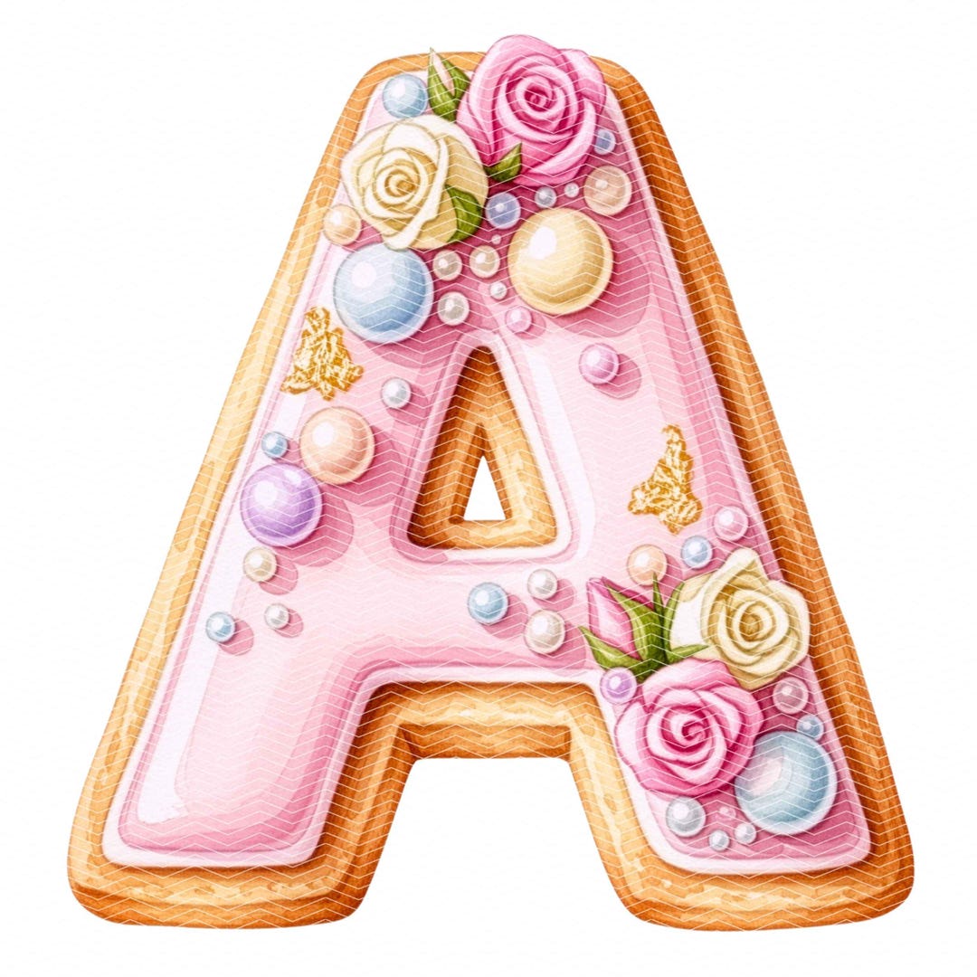Watercolor Alphabet & Numbers Pink Cookie: Pastel Cookies Letters Pngs ...