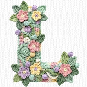 Spring Bloom Crochet Alphabet PNG, Yarn Letters & Numbers 0-9, Floral ...