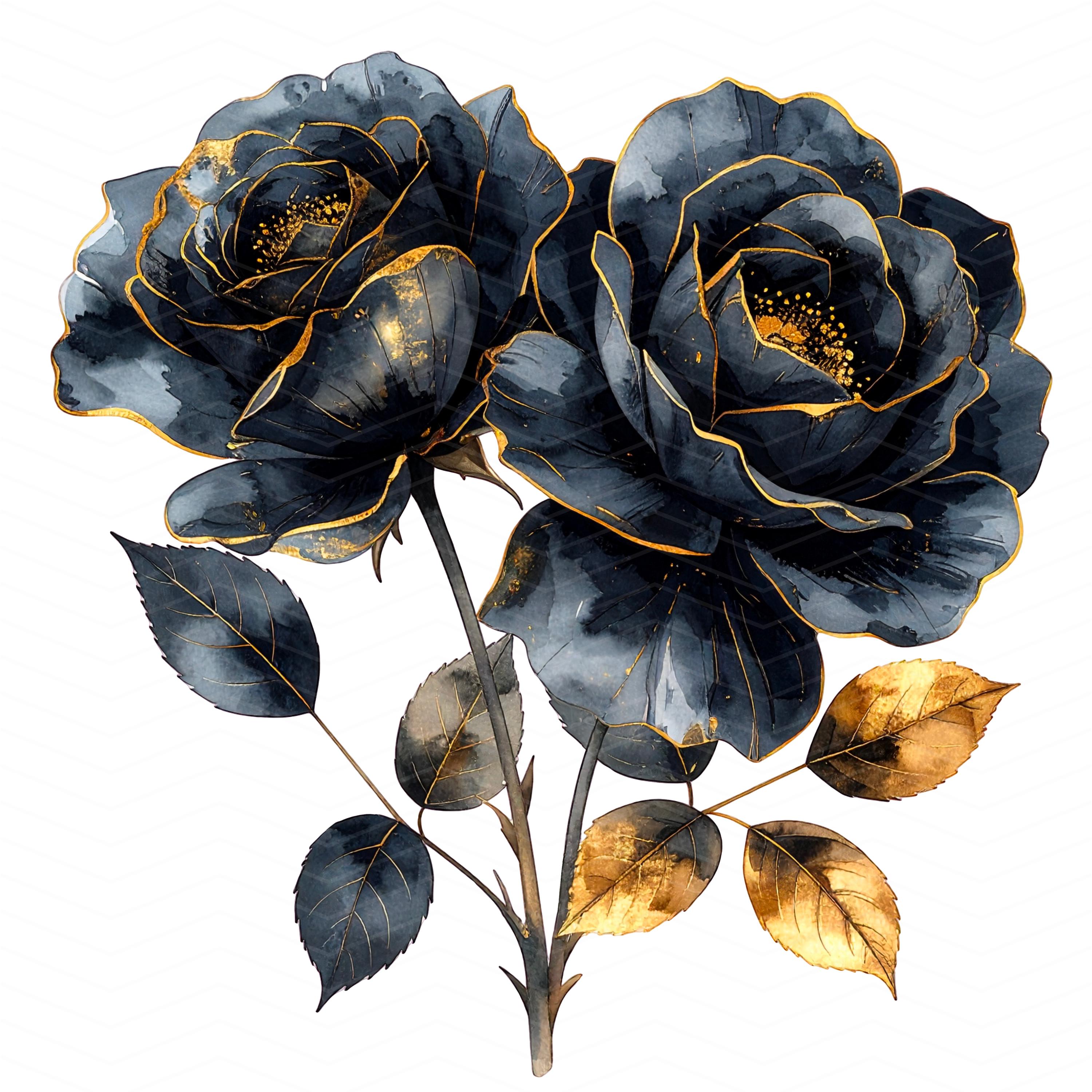 11 Black & Gold Rose Clipart Luxury Abstract Floral PNG and JPG , Dark ...