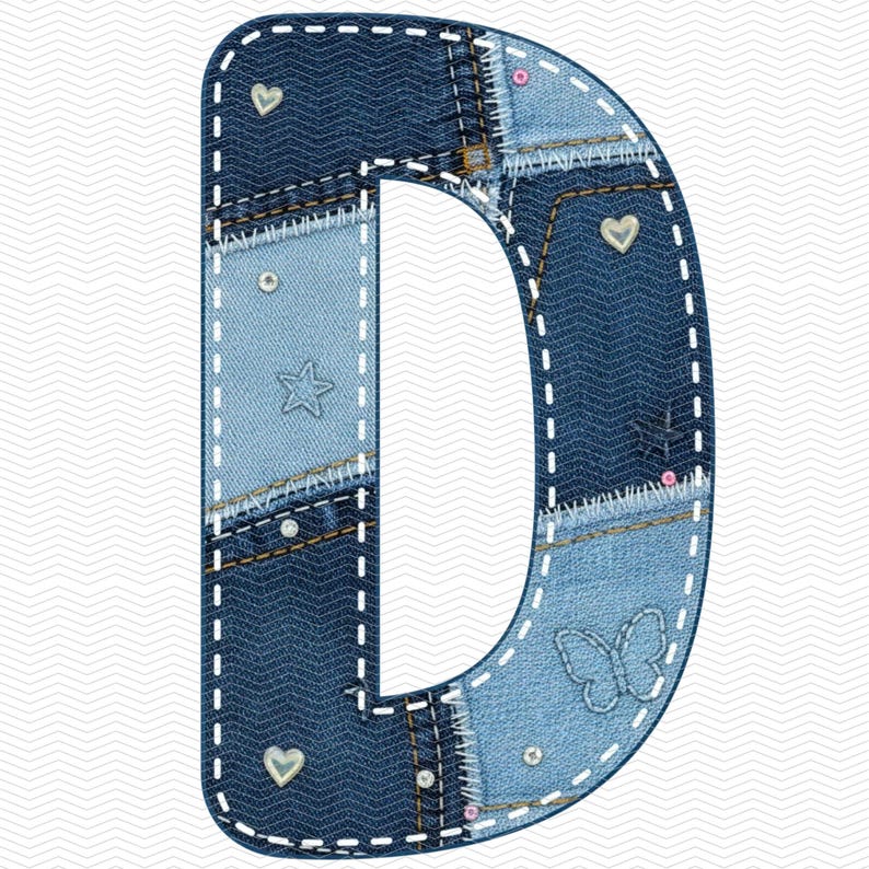 Y2K Denim Patchwork Alphabet PNG: Jeans Letters, Vintage Monogram ...