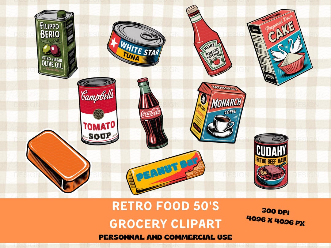 1950s Retro Grocery Clipart Pack – Vintage Snack, Candy & Cereal Box ...