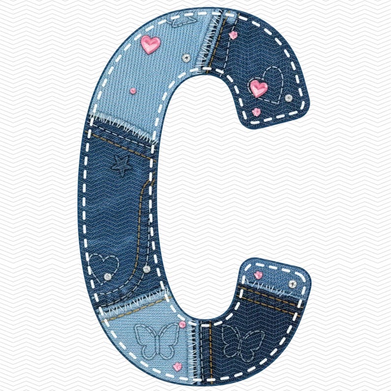 Y2K Denim Patchwork Alphabet PNG: Jeans Letters, Vintage Monogram ...