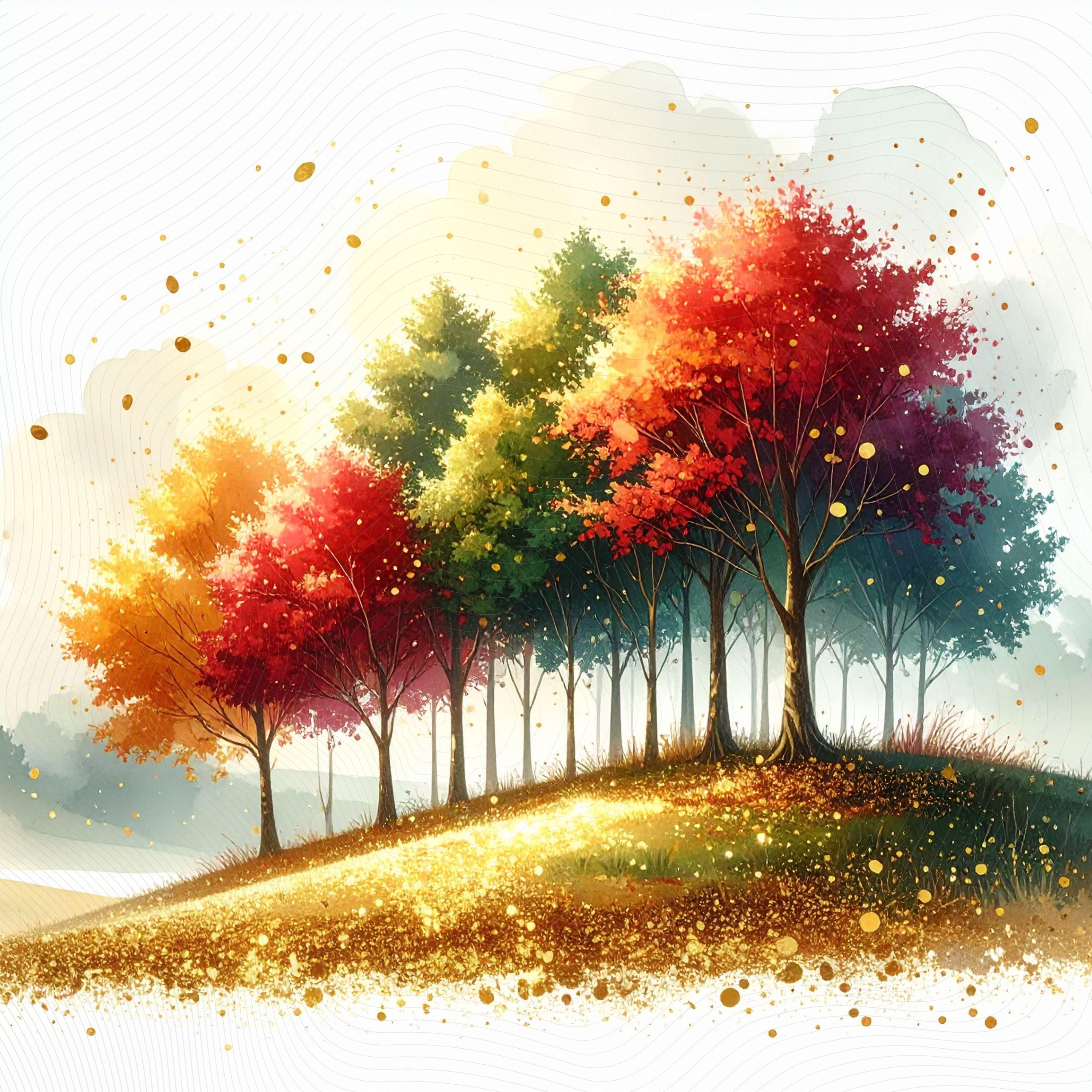 40 Golden Fall Trees Clipart Set – Watercolor Tree Illustrations With ...