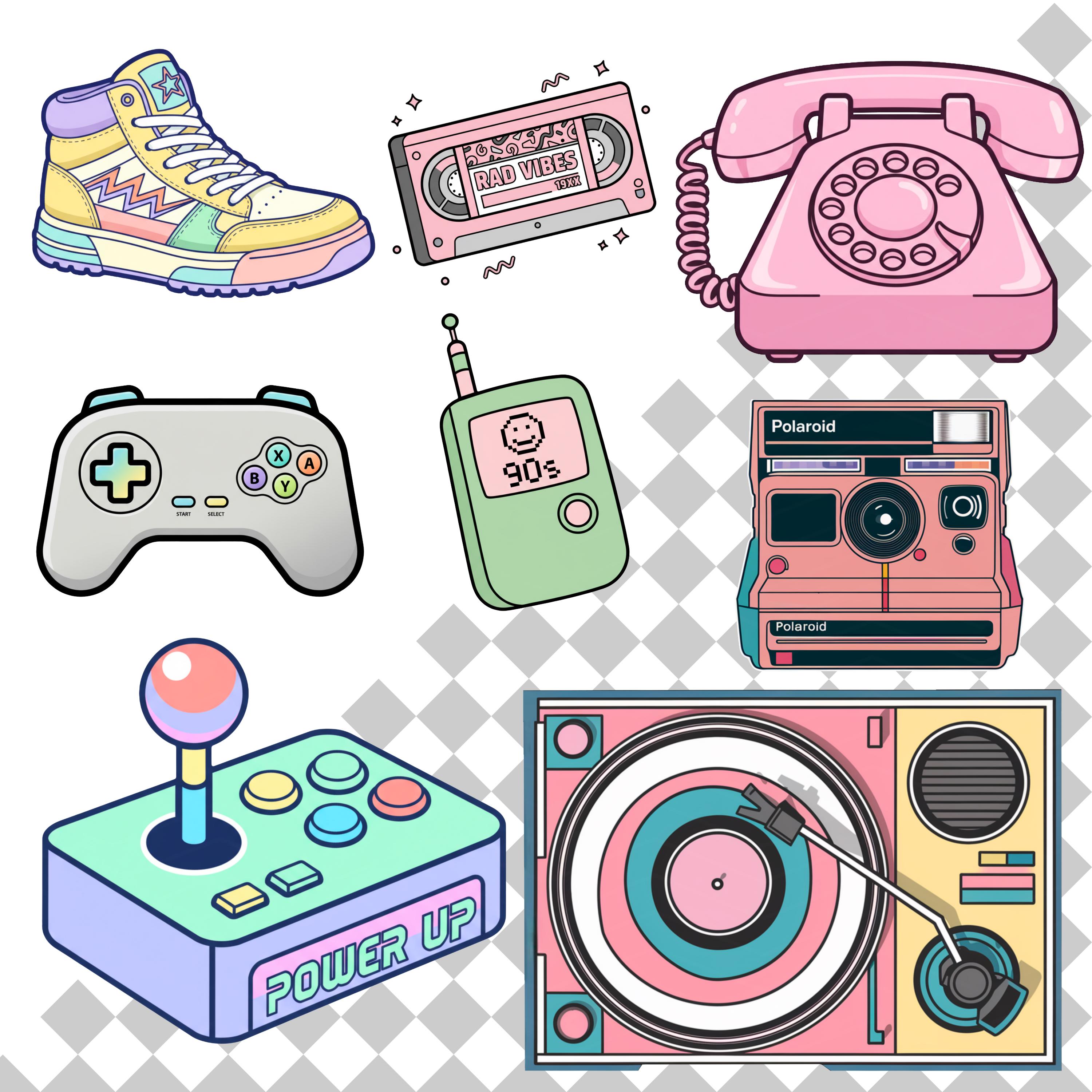 80s 90s Retro Clipart Bundle 40 Pastel Stickers PNG , High-res ...