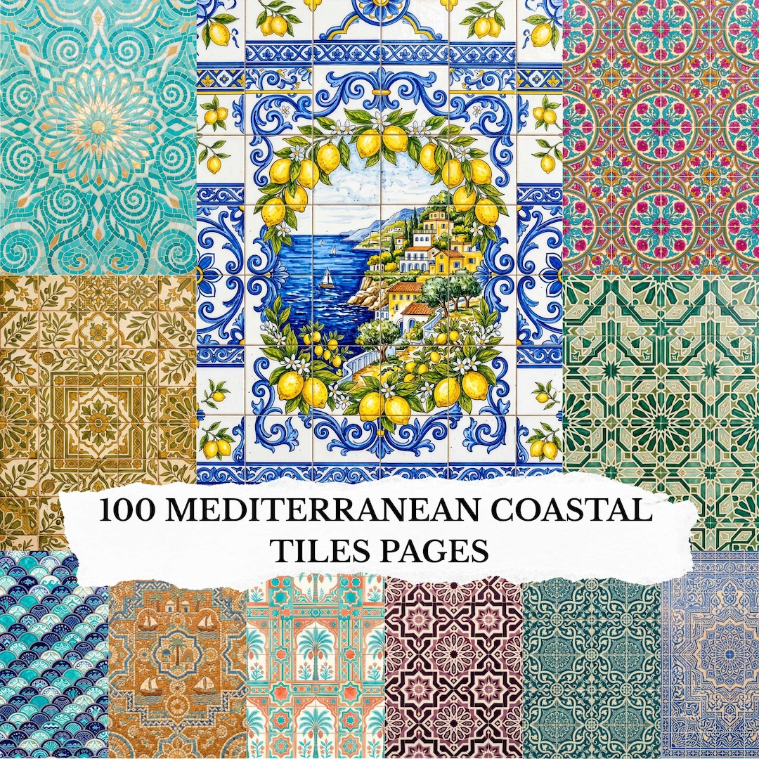 100 Mediterranean Ceramic Tile Backgrounds: Coastal Mosaic Digital ...