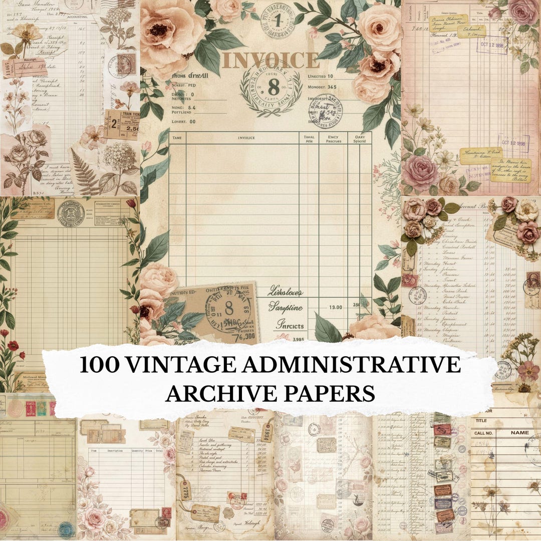 100 Vintage Administrative Archive Papers: Antique Office Records ...