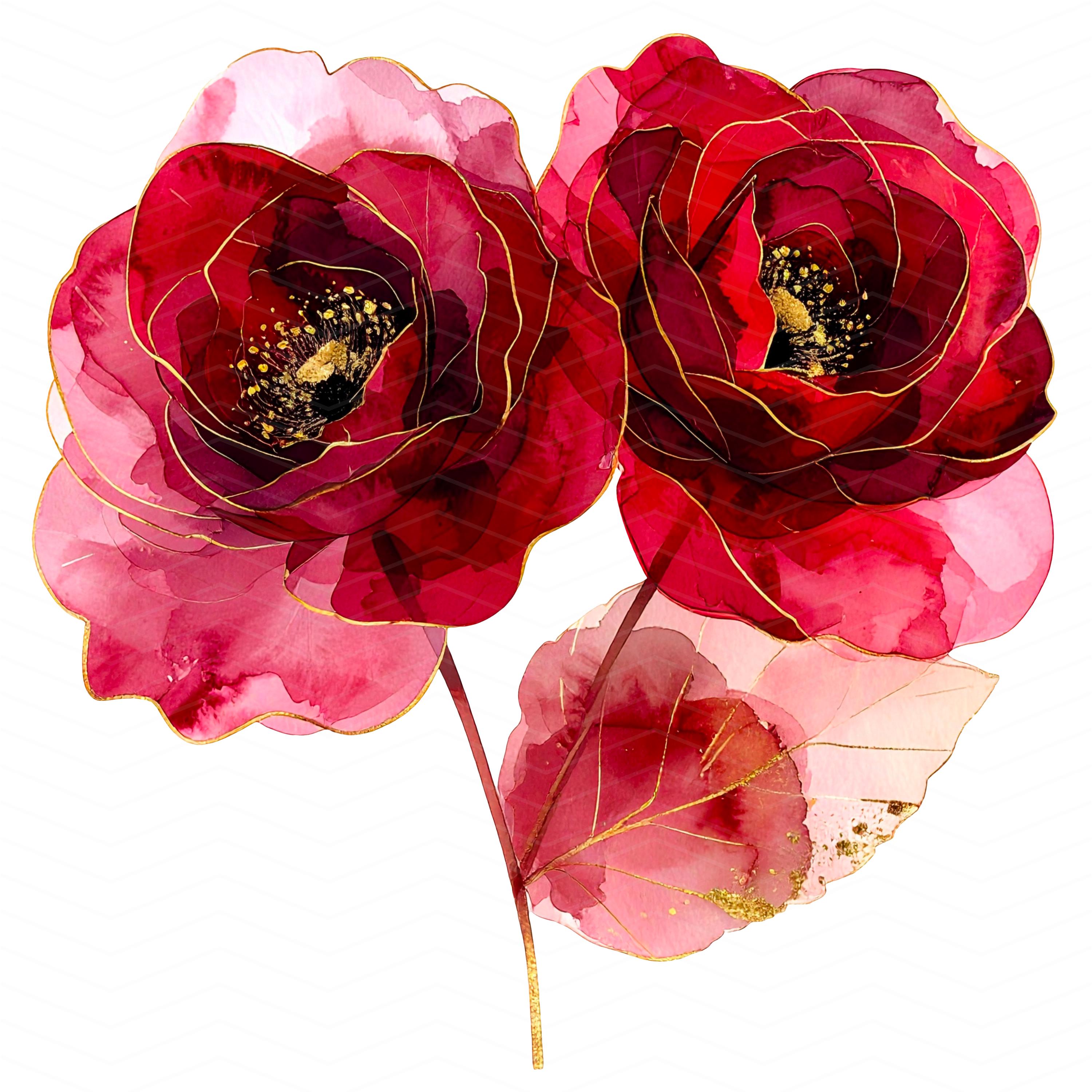 Abstract Red & Gold Rose Clipart Set, Luxury Floral PNG JPG, Watercolor ...