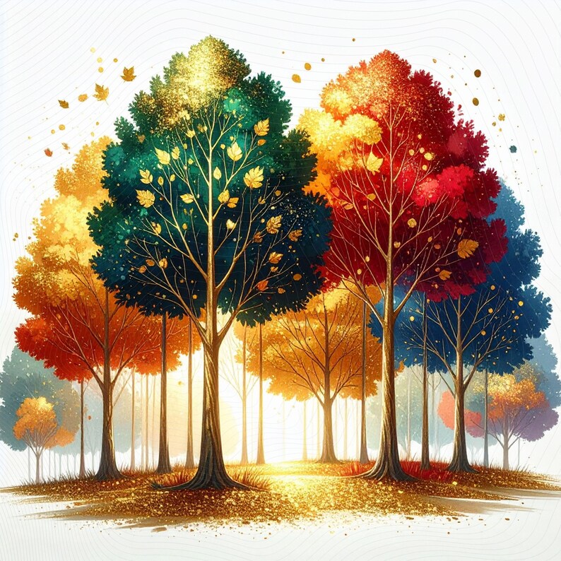 40 Golden Fall Trees Clipart Set Watercolor Tree Illustrations With ...