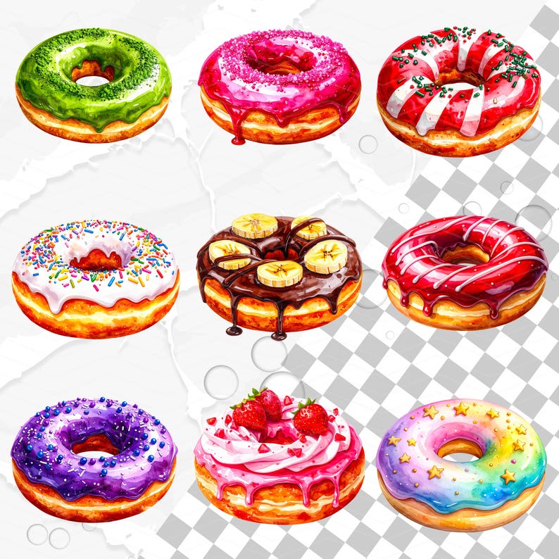 Realistic Donuts Clipart Bundle, Clean Bold Donut Pngs, Sweet Bakery ...