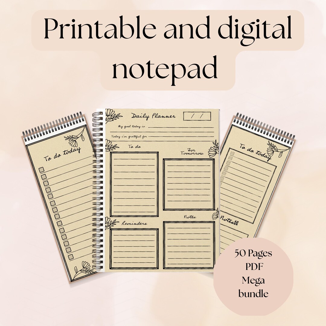 Minimalist Notepad Printable & Digital Set • 3 Sizes Journal Bundle ...