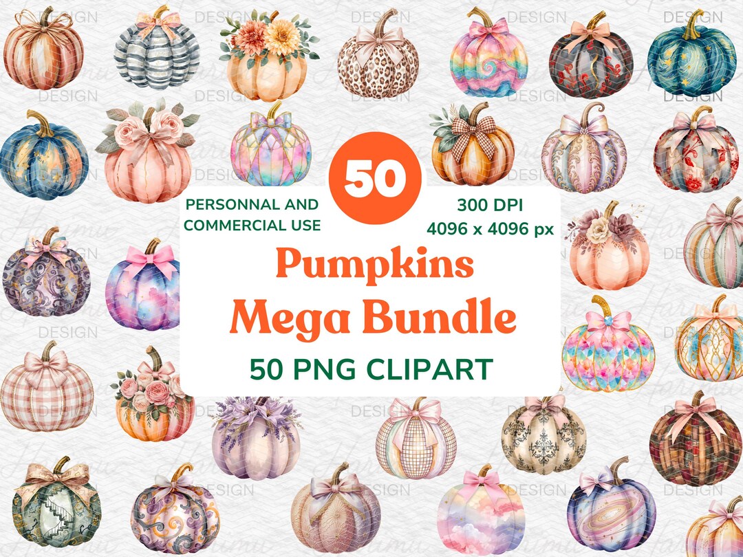 Mega Bundle Pumpkin Clipart 50 PNG | Coquette, Cottagecore, Dark ...