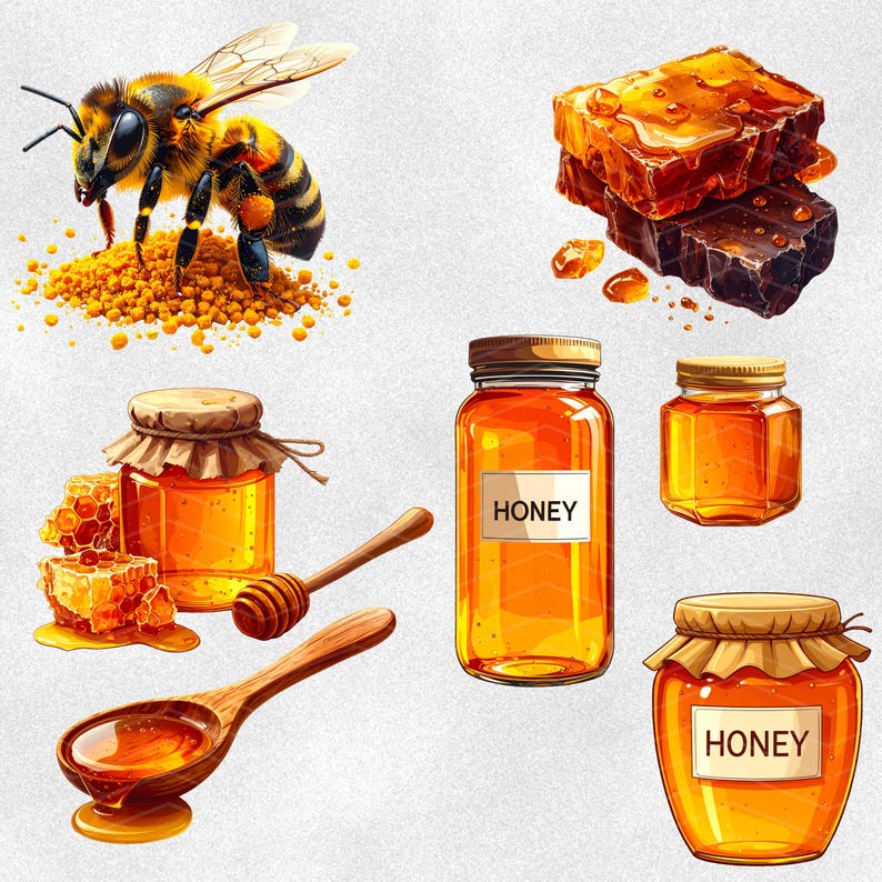 Honey Clipart Bundle, Bee Clipart PNG, Honey Jar Beehive Labels ...