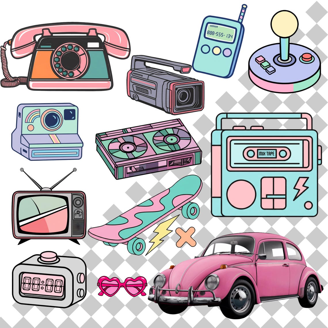 80s 90s Retro Clipart Bundle 40 Pastel Stickers PNG , High-res ...