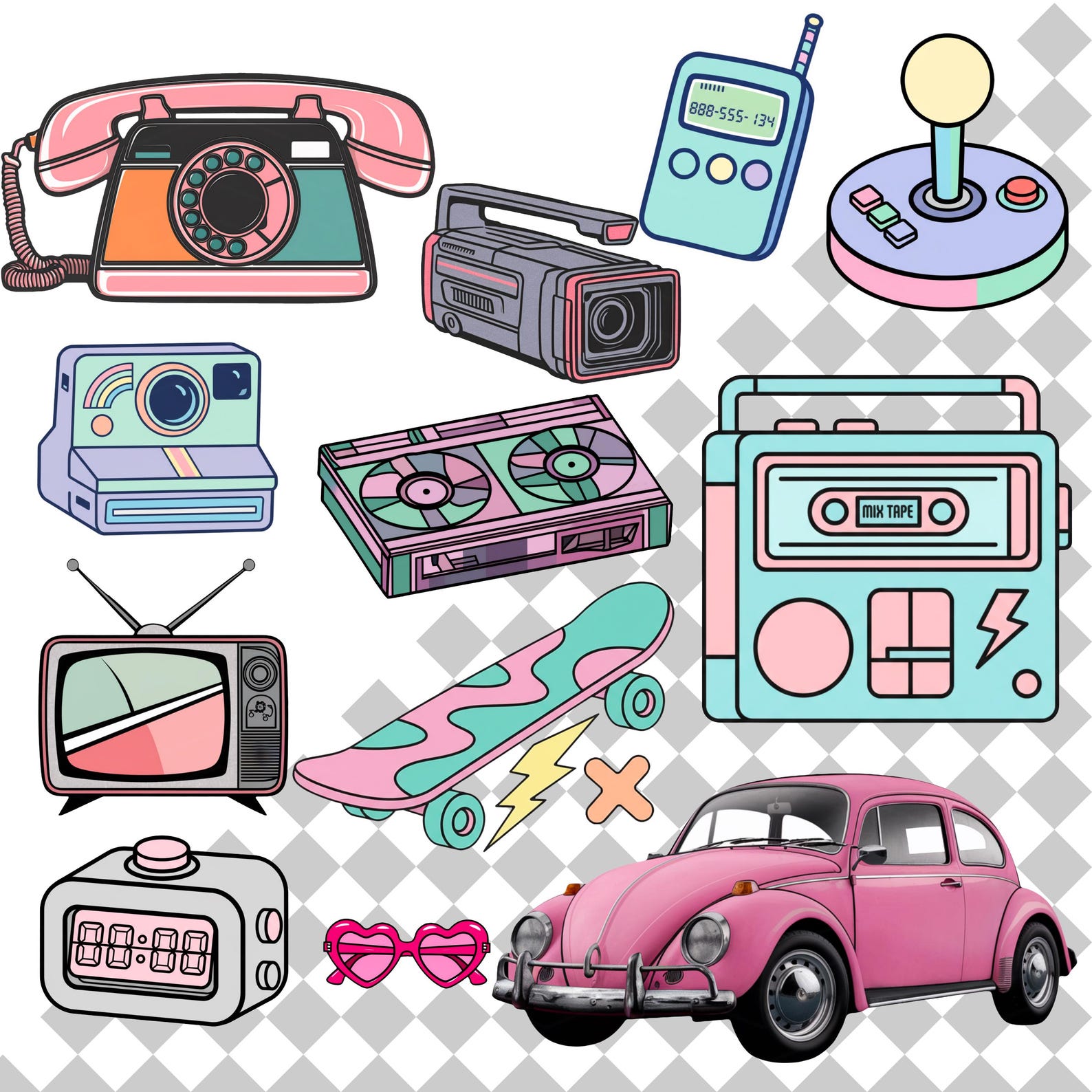 80s 90s Retro Clipart Bundle 40 Pastel Stickers PNG , High-res ...