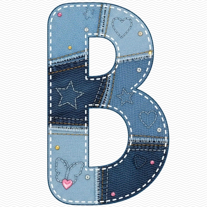 Y2K Denim Patchwork Alphabet PNG: Jeans Letters, Vintage Monogram ...