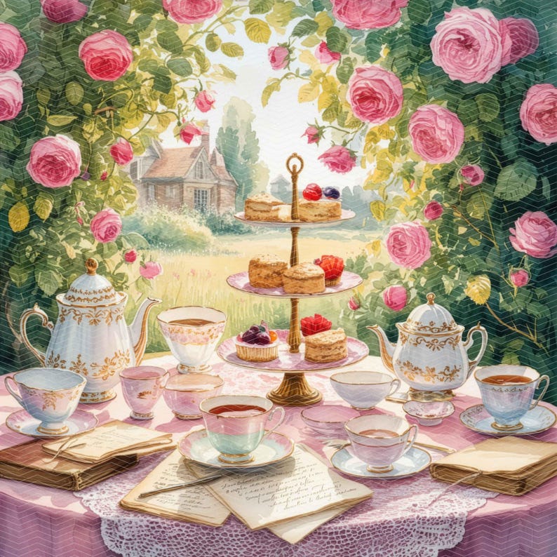 Victorian Tea Party Clipart Set: Shabby Chic Watercolor Tea Table ...