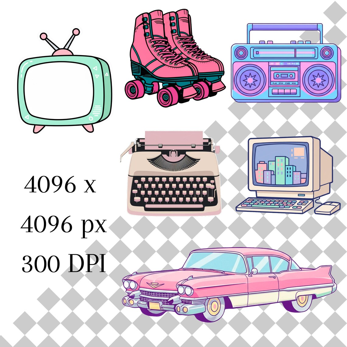 80s 90s Retro Clipart Bundle 40 Pastel Stickers PNG , High-res ...