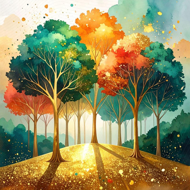40 Golden Fall Trees Clipart Set Watercolor Tree Illustrations With ...