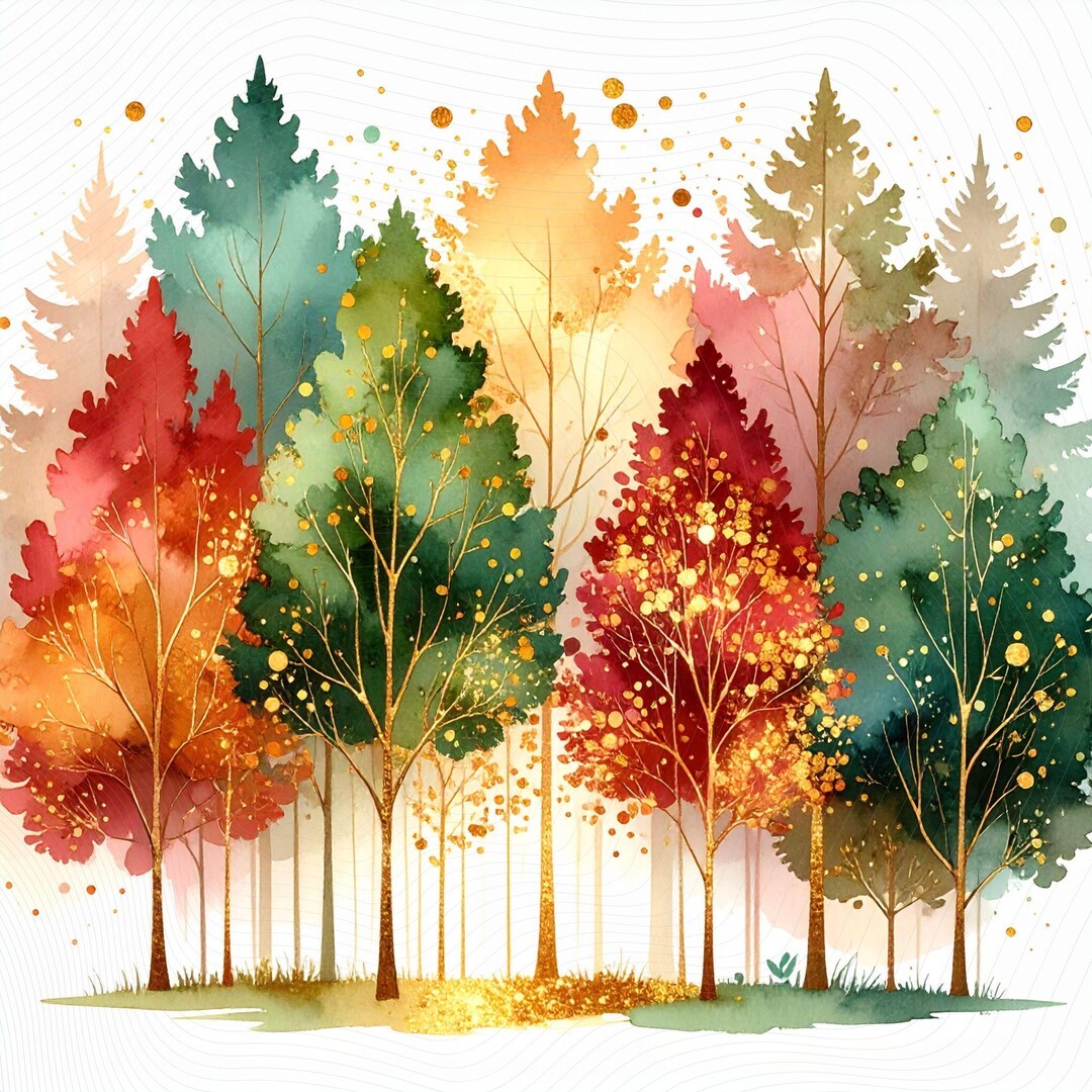 40 Golden Fall Trees Clipart Set – Watercolor Tree Illustrations With ...