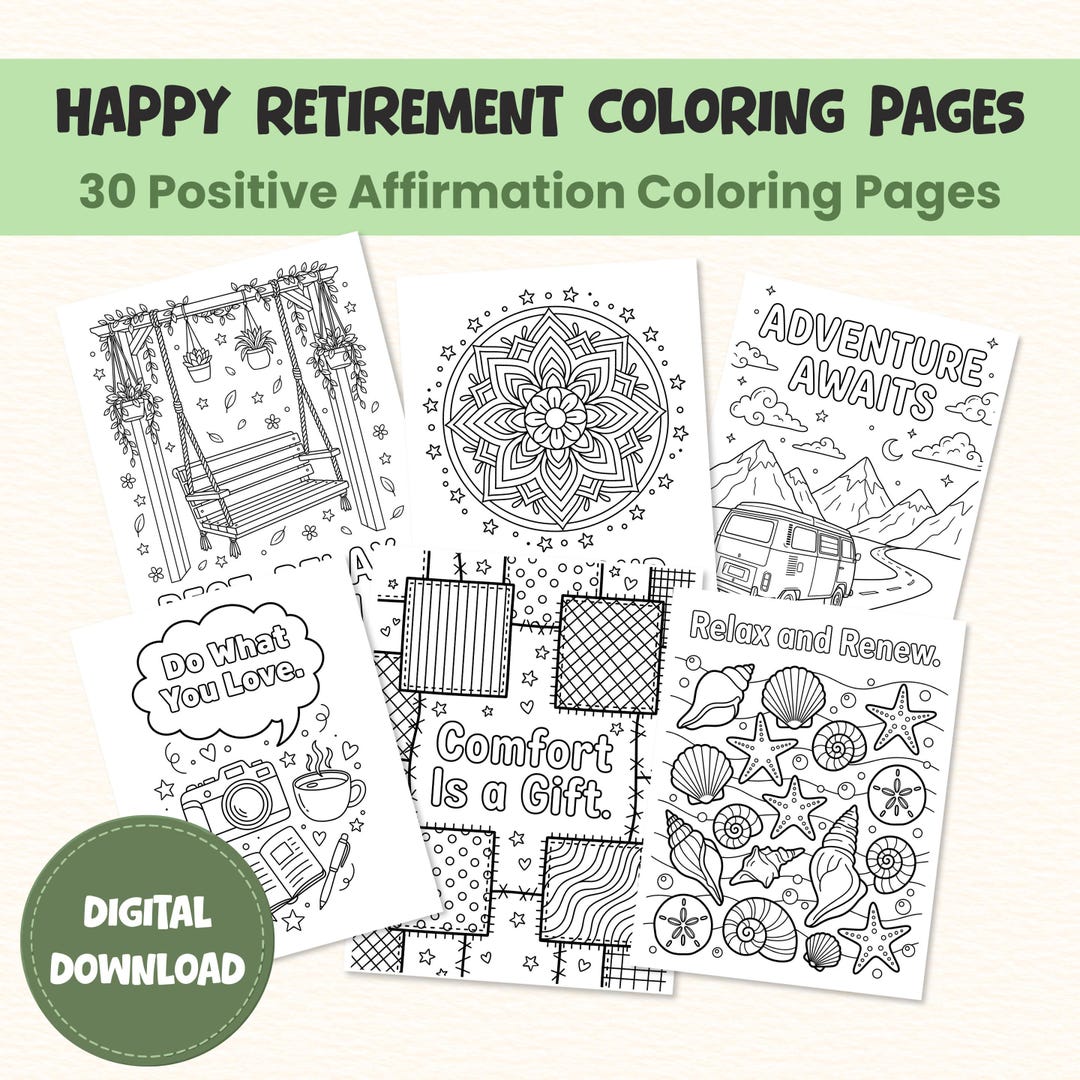Retirement Coloring Book Printable: 30 Positive Affirmation Coloring ...