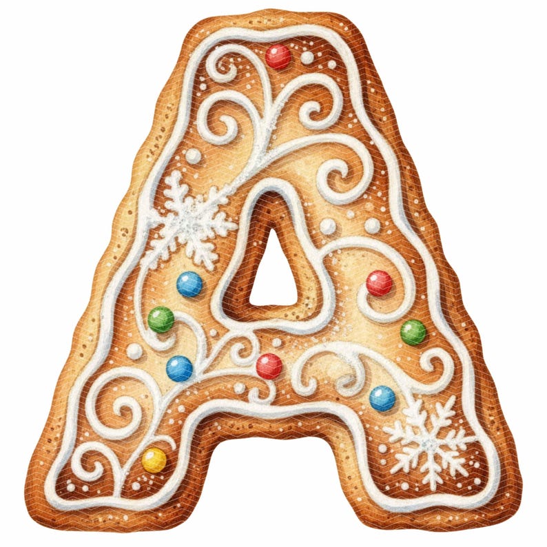 Gingerbread Watercolor Alphabet: Frosted Cookie Letters Clipart ...