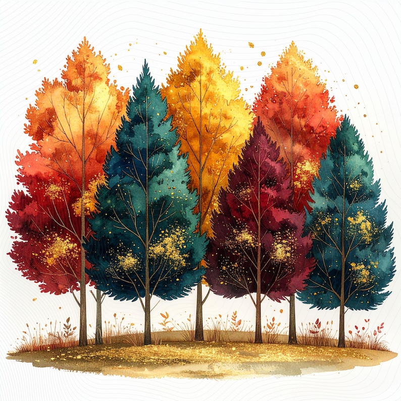 40 Golden Fall Trees Clipart Set – Watercolor Tree Illustrations With ...