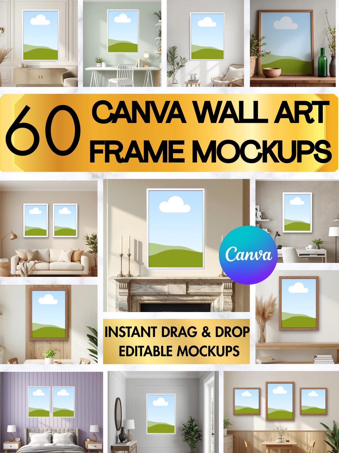 Canva Wall Art Frame Mockups Bundle, Drag and Drop Editable Templates ...