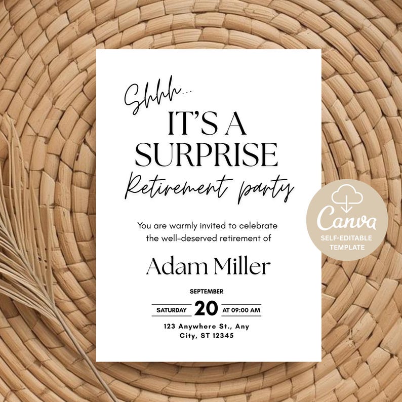 Editable Surprise Retirement Party Invitation, Canva Template ...