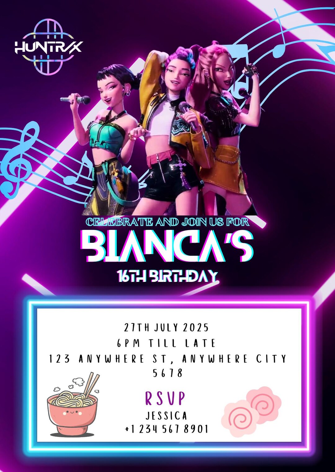 Huntrix Birthday Invitation - Kpop Demon Hunters Movie Edition - Etsy