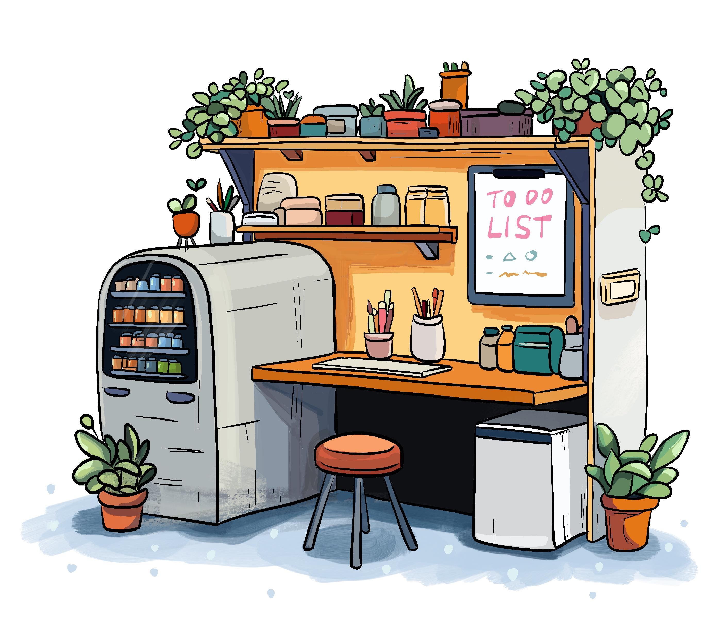 Cozy Artist Desk Illustration – PNG, JPEG, PSD – Digital Art Print ...