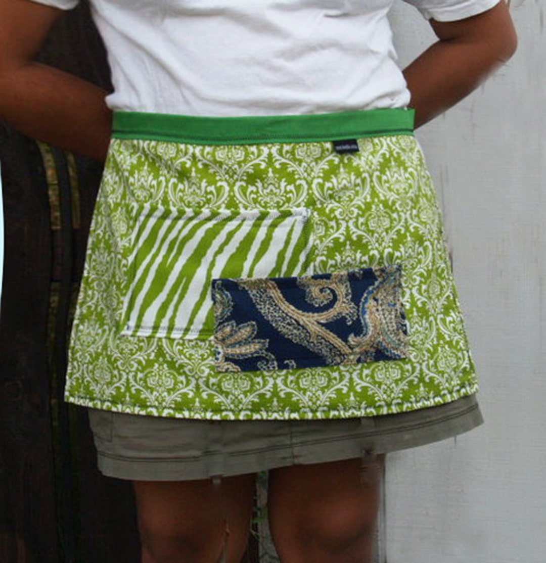Woman's Half Apron in Summer Greens, Two Pockets, Long Ties, Heavy ...