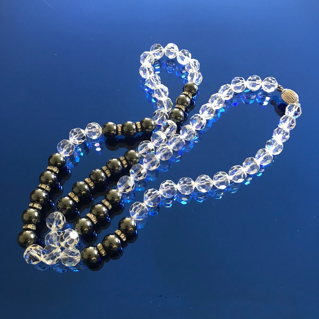 Vintage Lead Crystal Diamond and Pear Shape Beaded Necklace - Etsy