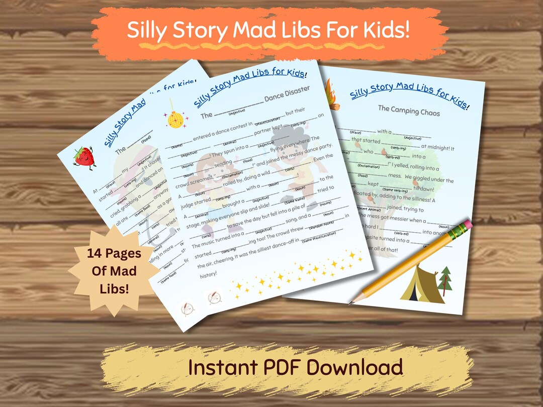 Silly Story Mad Libs for Kids, 14 Printable Pages (PDF) - Etsy
