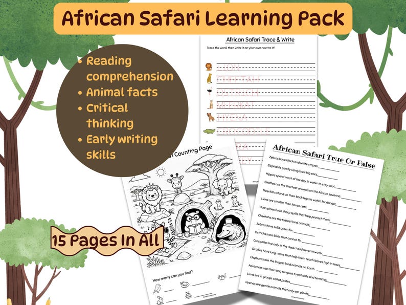 African Safari Animals Learning Pack | Printable Worksheets, Facts ...