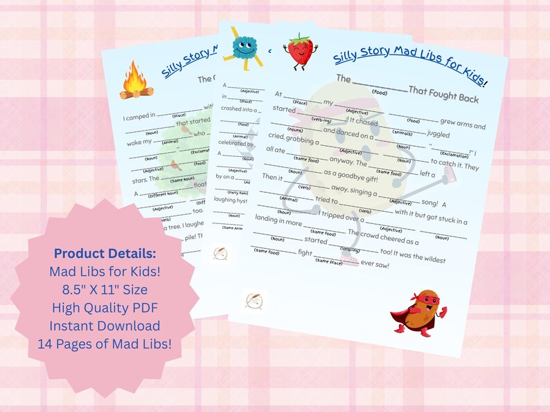 14 PAGES Kids' Mad Libs, Class Activity, Family Party, Group Games, Fun ...
