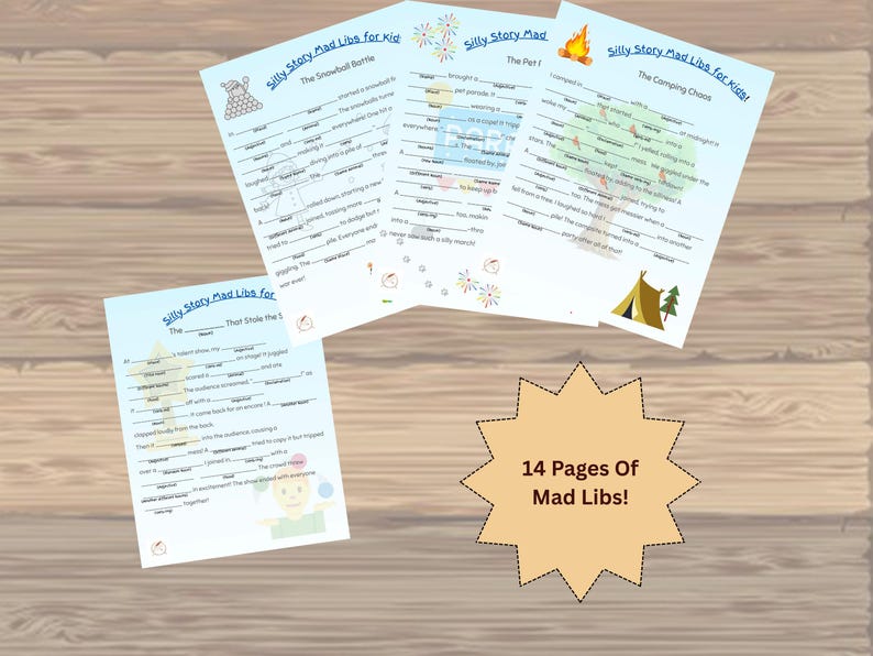 Silly Story Mad Libs for Kids, 14 Printable Pages (PDF) - Etsy