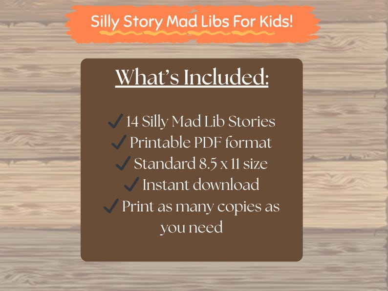 Silly Story Mad Libs for Kids, 14 Printable Pages (PDF) - Etsy