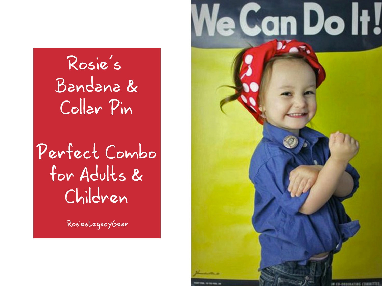 Rosie the Riveter BANDANA and Collar PIN Combo. we Can - Etsy