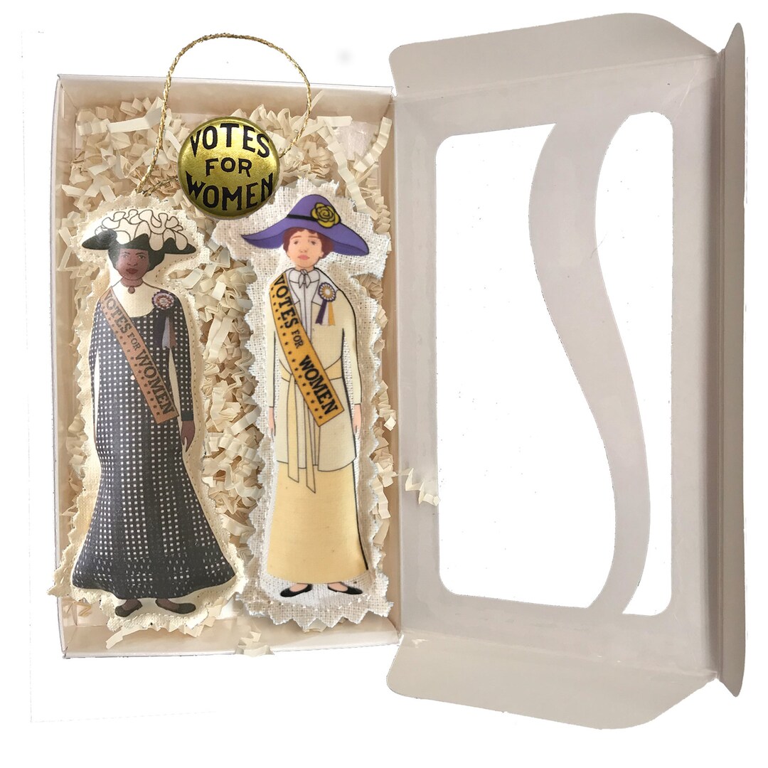 Cloth Ornament 2 Suffragettes and Gold VOTES FOR WOMEN Button. Suffrage ...
