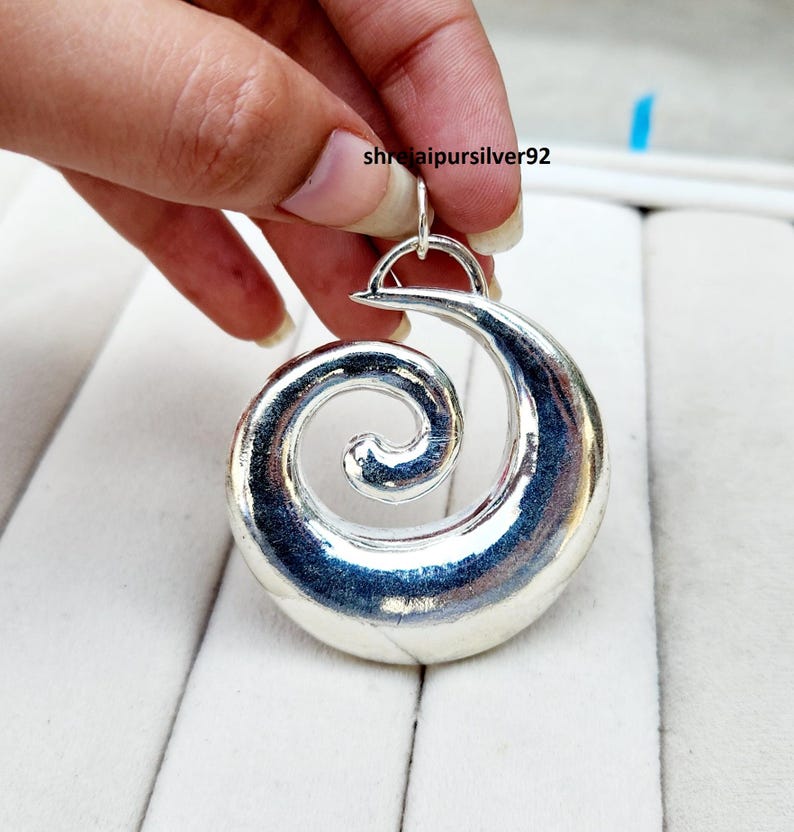 Large Spiral Pendant, Silver Plated, 925 Sterling Silver, Boho ...