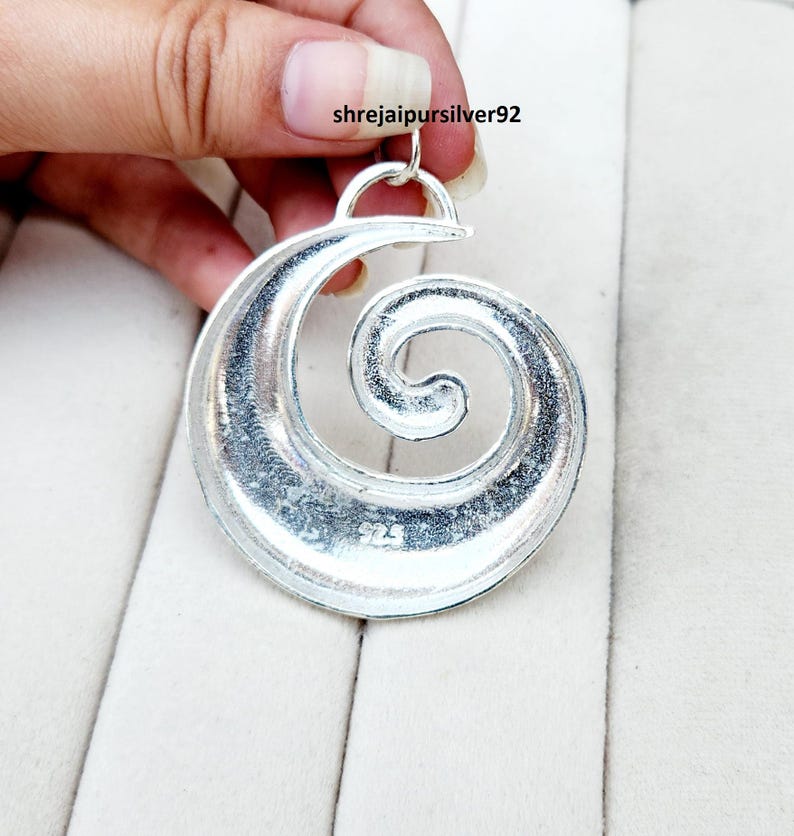 Large Spiral Pendant, Silver Plated, 925 Sterling Silver, Boho ...