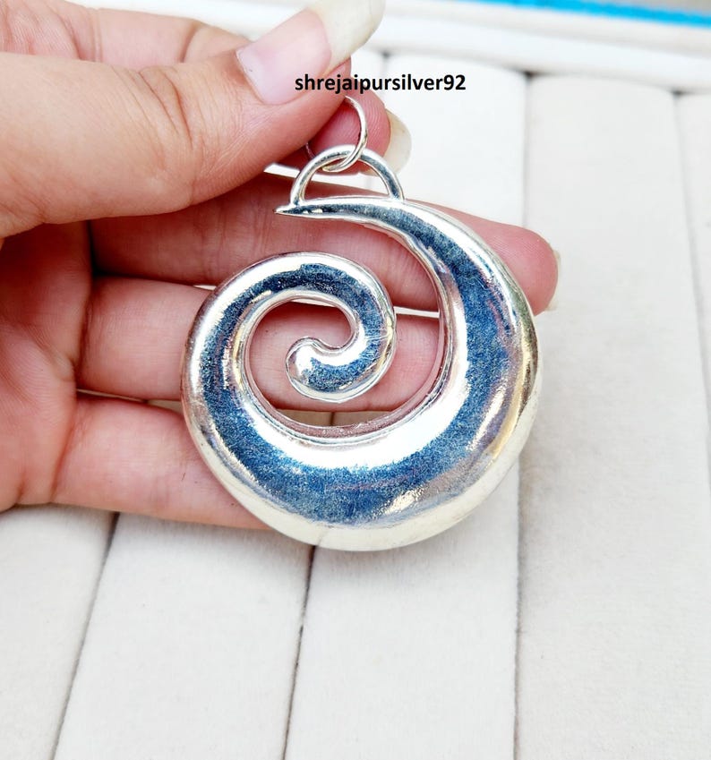 Large Spiral Pendant, Silver Plated, 925 Sterling Silver, Boho ...