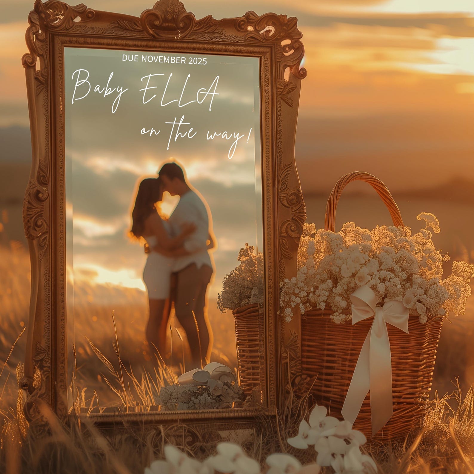 Fall Mirror Pregnancy Announcement Template | Instant Download | Sunset ...