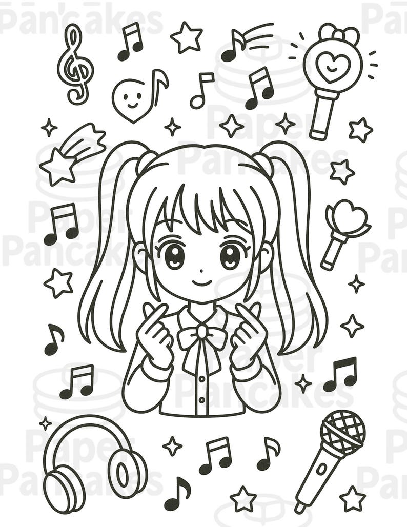 K-pop Music Anime Girl Coloring Page | Cute Singer Printable | Music ...